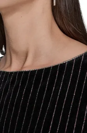 Karl Lagerfeld Paris Metallic Stripe Velvet Midi Dress