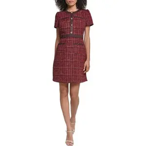 Karl Lagerfeld Paris Tweed Sheath Minidress - Espresso Multi