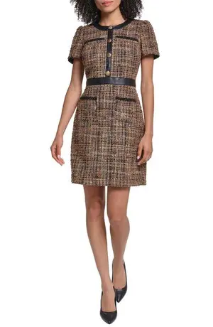Karl Lagerfeld Paris Tweed Sheath Dress - Gold Multi