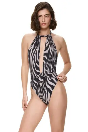 GOTTEX Tanzania Halter Neck Deep Plunge One Piece Swimsuit - Brown-multi
