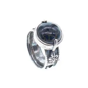 GEM KINGDOM Blue / Silver Dark Intaglio Ring - Blue/silver