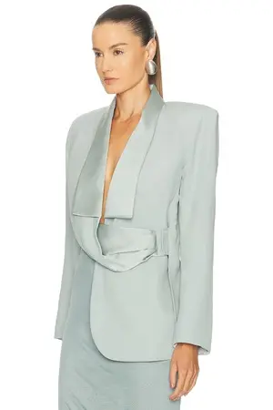 Burc Akyol Satin Draped Blazer In Blue
