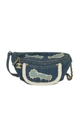Chanel Denim & Shearling Egyptian Hieroglyph Belt Bag - Blue