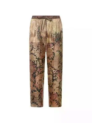 PIERRE-LOUIS MASCIA Floral-print Silk Trousers - Brown