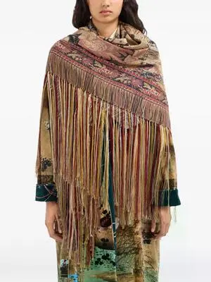 PIERRE-LOUIS MASCIA Fringe-trim Floral-print Scarf - Neutrals
