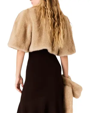 Maje Collarless Faux Fur Jacket