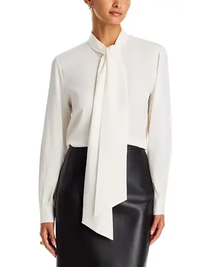 Lafayette 148 New York Tie Neck Blouse - Cloud