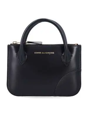 Comme Des Garçons Mini Leather Wallet Handbag With Dual Handles - Nero