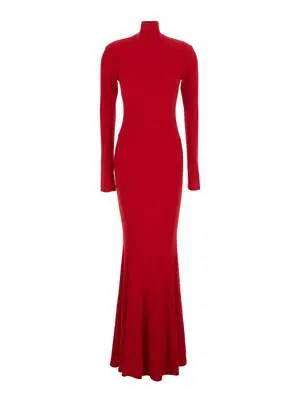 Norma Kamali High-neck Long-sleeve Slim-fit Long Jumpsuit - Red