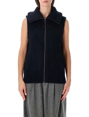 Soeur Ribbed Wool Zip-up Vest - Blu