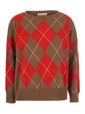 SOLOCASCMIR Tech Fabric Argyle Sweater With Round Neck And Long Sleeves - Red