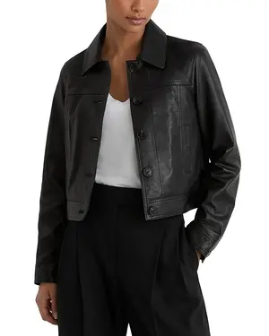 REISS Callie Leather Trucker Jacket