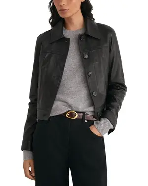 REISS Callie Leather Trucker Jacket