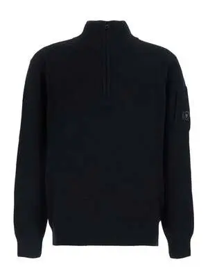C.P. COMPANY C. P. Company Tech Fleece Knit Polo Neck Sweater With Logo Patch