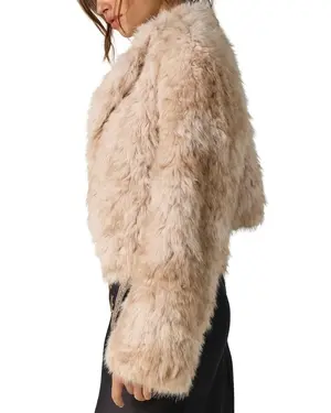 Free People Supernova Cropped Faux Fur Jacket - Ivory Combo