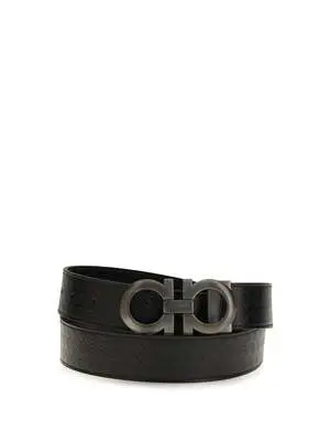 FERRAGAMO Reversible Gancini Leather Belt - Black