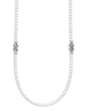 Lagos Sterling Signature Caviar White Agate Station Necklace, 34
