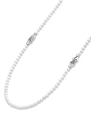 Lagos Sterling Signature Caviar White Agate Station Necklace, 34
