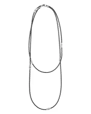 Lagos Sterling Signature Caviar Black Agate Station Necklace, 34 - Silver