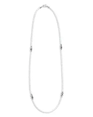 Lagos Sterling Signature Caviar White Agate Station Necklace, 18 - Silver