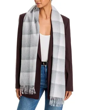 AMICALE CASHMERE Ombre Plaid Cashmere Scarf - Grey