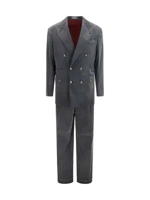 Brunello Cucinelli Ribbed Double-breasted Suit - Gray