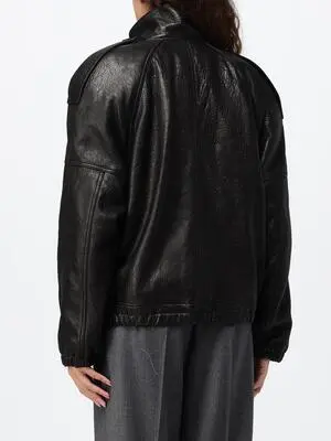 Saint Laurent Cropped Lamb Leather Jacket With Ruched Shoulders