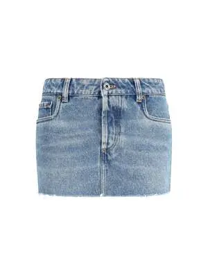 Miu Miu Frayed Hem Denim Mini Skirt - Blue