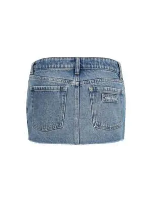 Miu Miu Frayed Hem Denim Mini Skirt