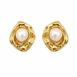 ANGEL BAROCCO Freshwater Pearl Molten Organic Stud Earrings - Silver