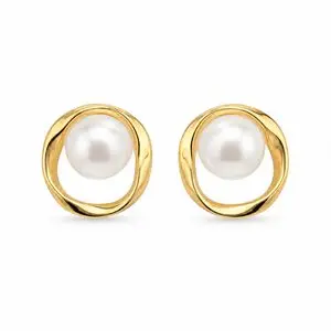 ANGEL BAROCCO Freshwater Pearl Organic Circle Stud Earrings - Silver