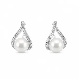 ANGEL BAROCCO Freshwater Pearl Crystal Teardrop Stud Earrings - Silver
