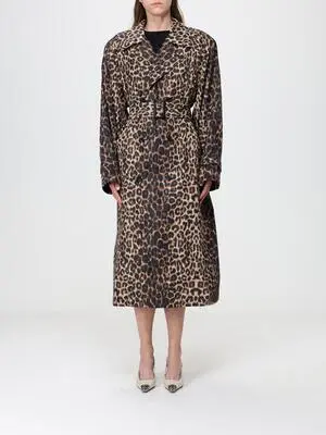 Saint Laurent Animal Print Double-breasted Trench Coat With Belt - Multicolor