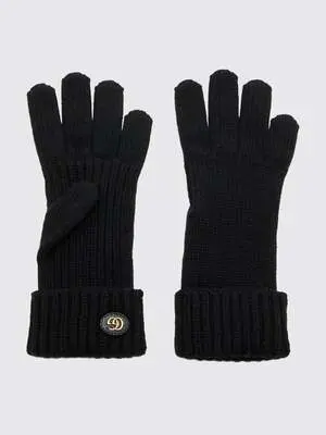Gucci Gg Monogram Wool-blend Gloves With Ribbed Cuffs - Black