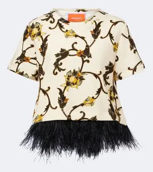 La DoubleJ La Scala Fringed Printed Cotton T-shirt - Multicoloured