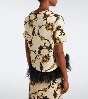La DoubleJ La Scala Fringed Printed Cotton T-shirt