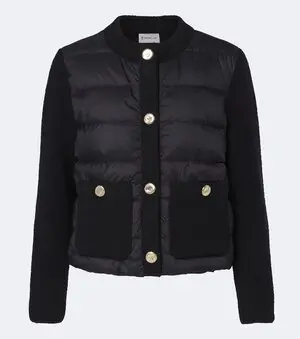 Moncler Down-paneled Wool-blend Cardigan - Black