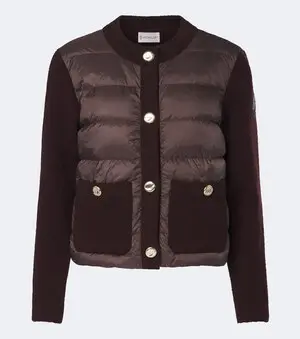 Moncler Down-paneled Wool-blend Cardigan Brown