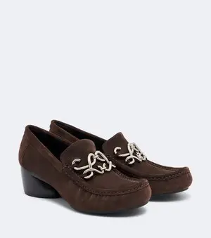 Loewe Double L Suede Loafer Pumps - Brown