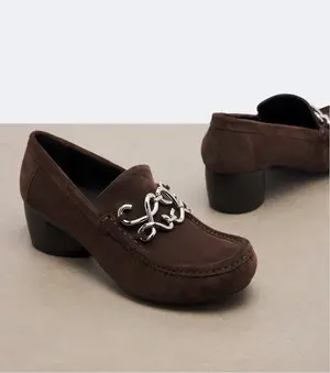 Loewe Double L Suede Loafer Pumps