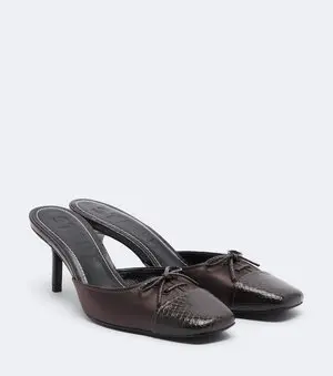 Staud Faye Leather-trimmed Satin Mules - Brown