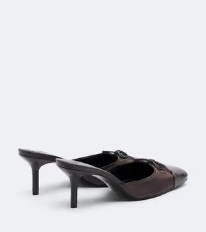 Staud Faye Leather-trimmed Satin Mules - Brown