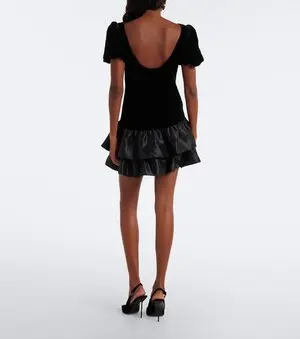 Rixo Anabella Tiered Velvet Minidress