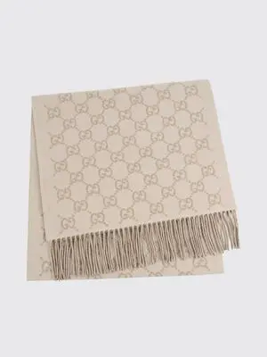 Gucci Gg Monogram Pure Cashmere Scarf With Fringed Edges - Brown