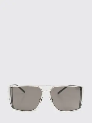 Saint Laurent Metal Shield Sunglasses With Double Bridge And Smoked Lenses - Silver