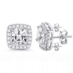 SOPHELIA Cushion Cut Pavé Halo Stud Earrings For - Silver