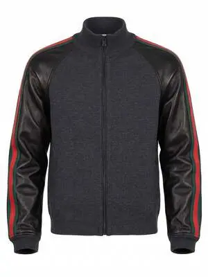 Gucci Wool Zip Jacket With Leather Sleeves - Multicolor
