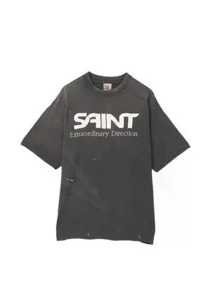 SAINT MXXXXXX Logo-print Distressed T-shirt - Grey