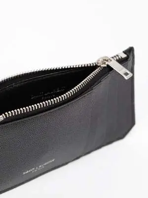 Saint Laurent Fragments Zipped Card Case In Grain De Poudre Leather