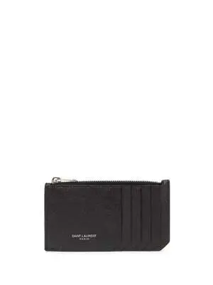 Saint Laurent Fragments Zipped Card Case In Grain De Poudre Leather - Multicolor